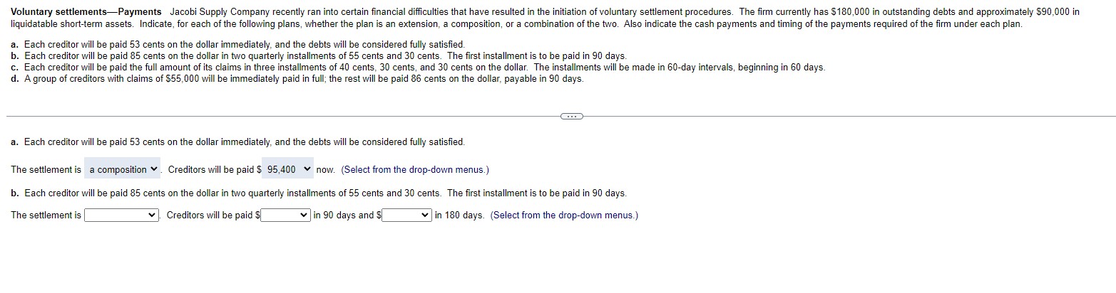 Solved a. Each creditor will be paid 53 cents on the dollar | Chegg.com