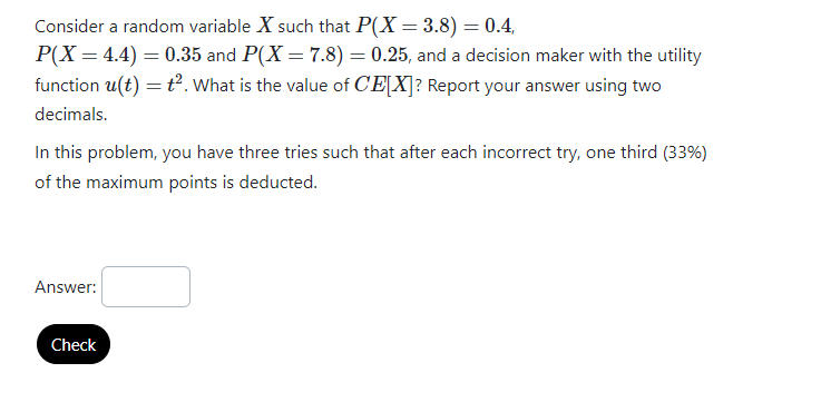 Solved Consider a random variable X such that P(X=3.8)=0.4, | Chegg.com