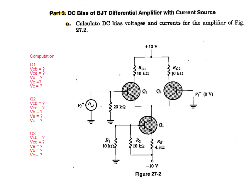 Solved Part 3. DC Bias of BJT Differential Amplifier with | Chegg.com