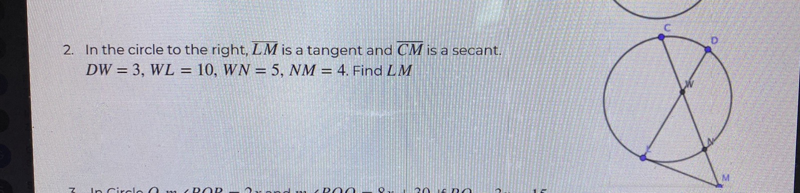 Solved In the circle to the right, ?bar (LM) ﻿is a tangent | Chegg.com
