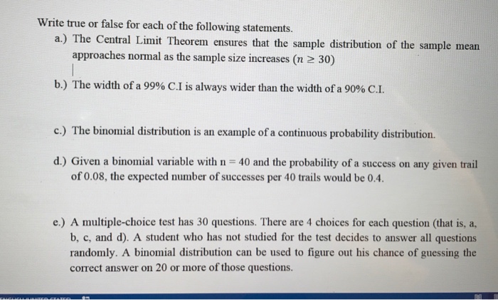 Solved Write true or false for each of the following | Chegg.com