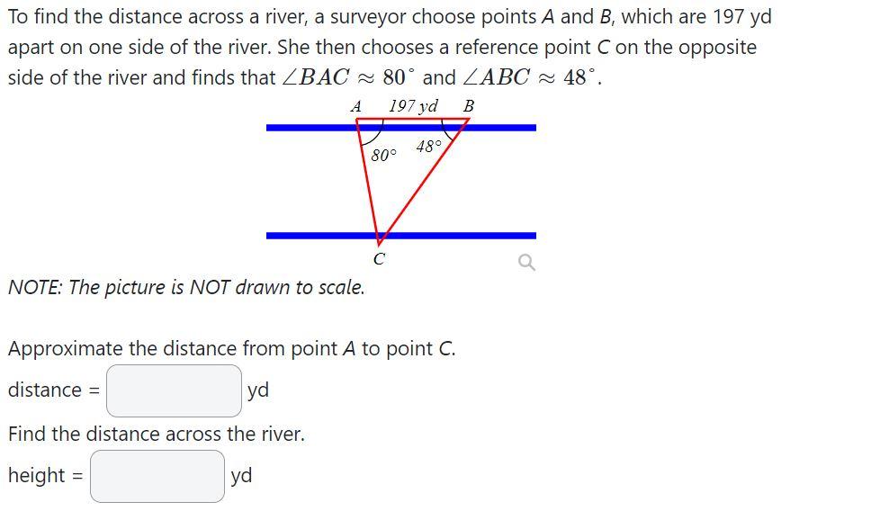 Solved To find the distance across a river, a surveyor | Chegg.com