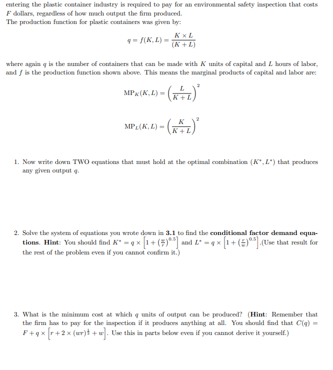 Solved entering the plastic container industry is required | Chegg.com