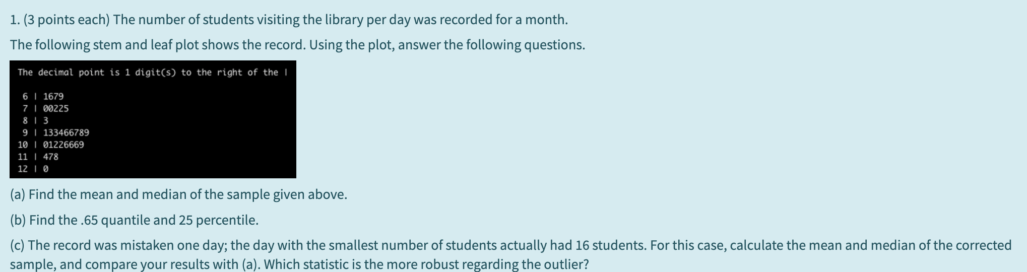 Solved 1. (3 points each) The number of students visiting | Chegg.com