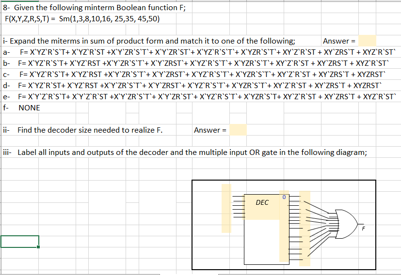 Solved 8- Given the following minterm Boolean function F; | Chegg.com