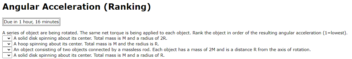 Solved Angular Acceleration (Ranking) A series of object are | Chegg.com