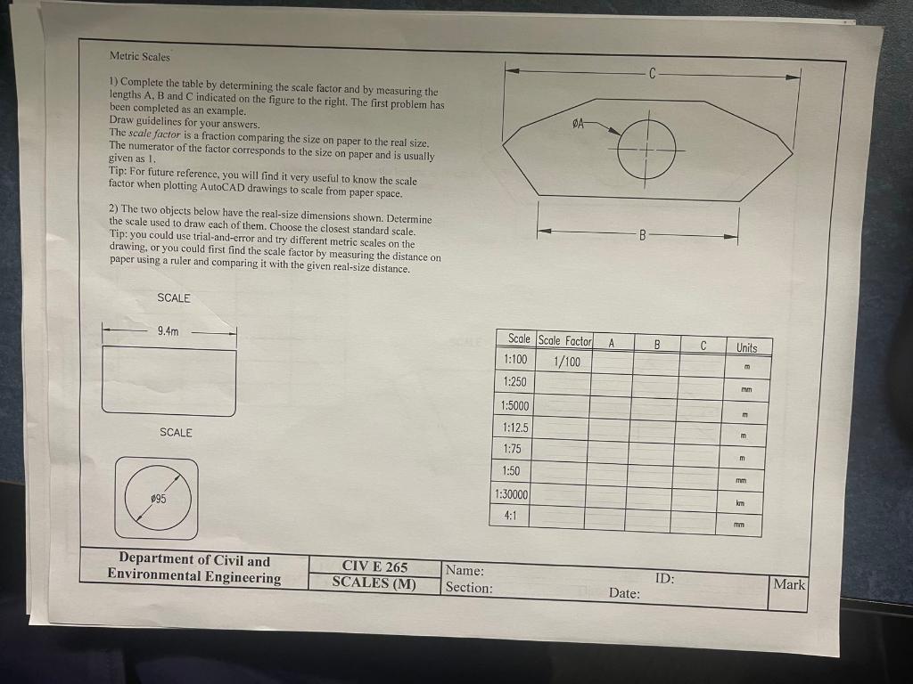 Solved 1) Complete the table by determining the scale factor | Chegg.com