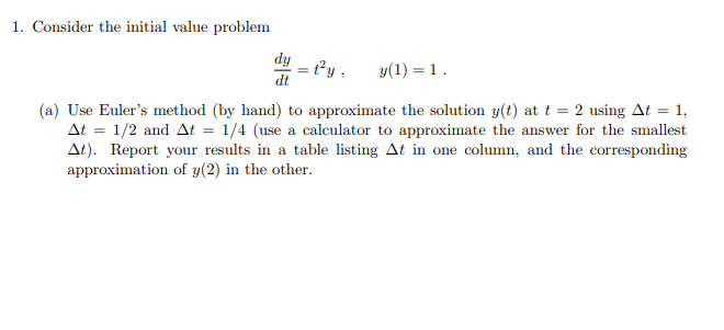 Solved 1. Consider the initial value problem dy dt y(1) = 1. | Chegg.com