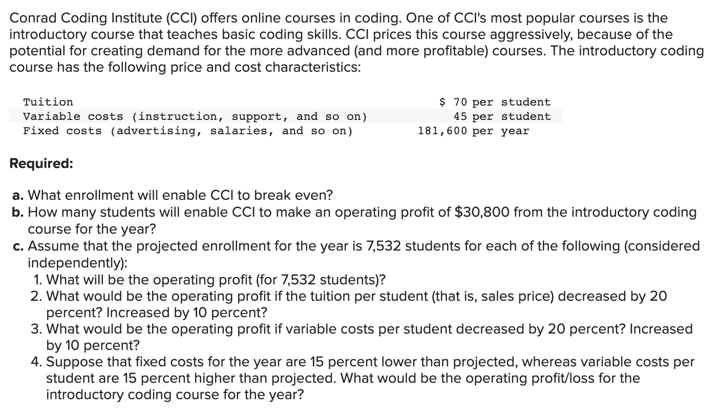 Solved Conrad Coding Institute Cci Offers Online Courses 