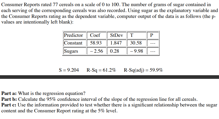 Solved Consumer Reports rated 77 cereals on a scale of 0 to | Chegg.com
