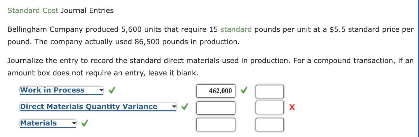 Solved Standard Cost Journal Entries Bellingham Company | Chegg.com