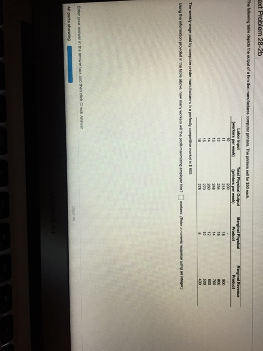 Solved ext Problem 28-2b Total Physical Output Marglnal | Chegg.com