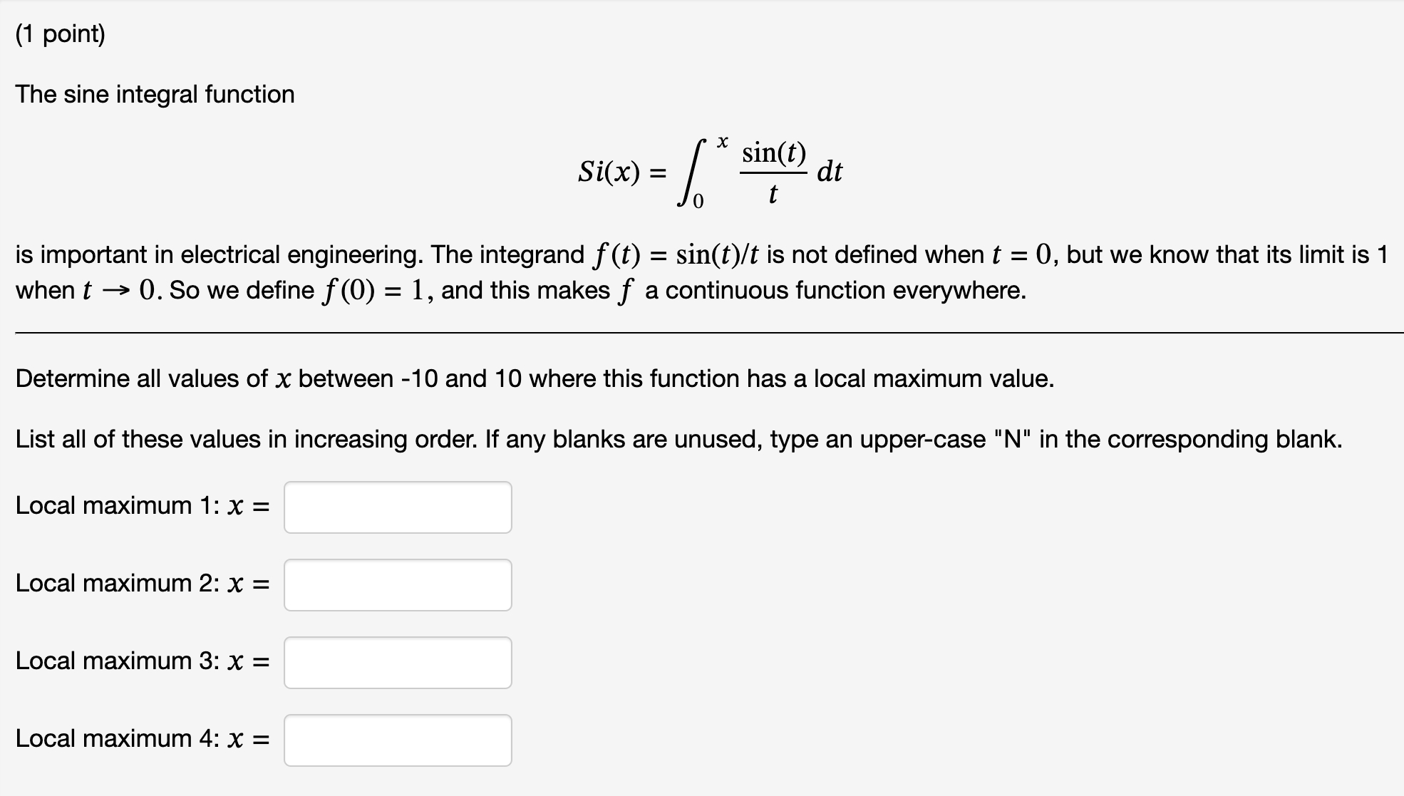 Solved The sine integral function Si(x)=∫0xtsin(t)dt is | Chegg.com