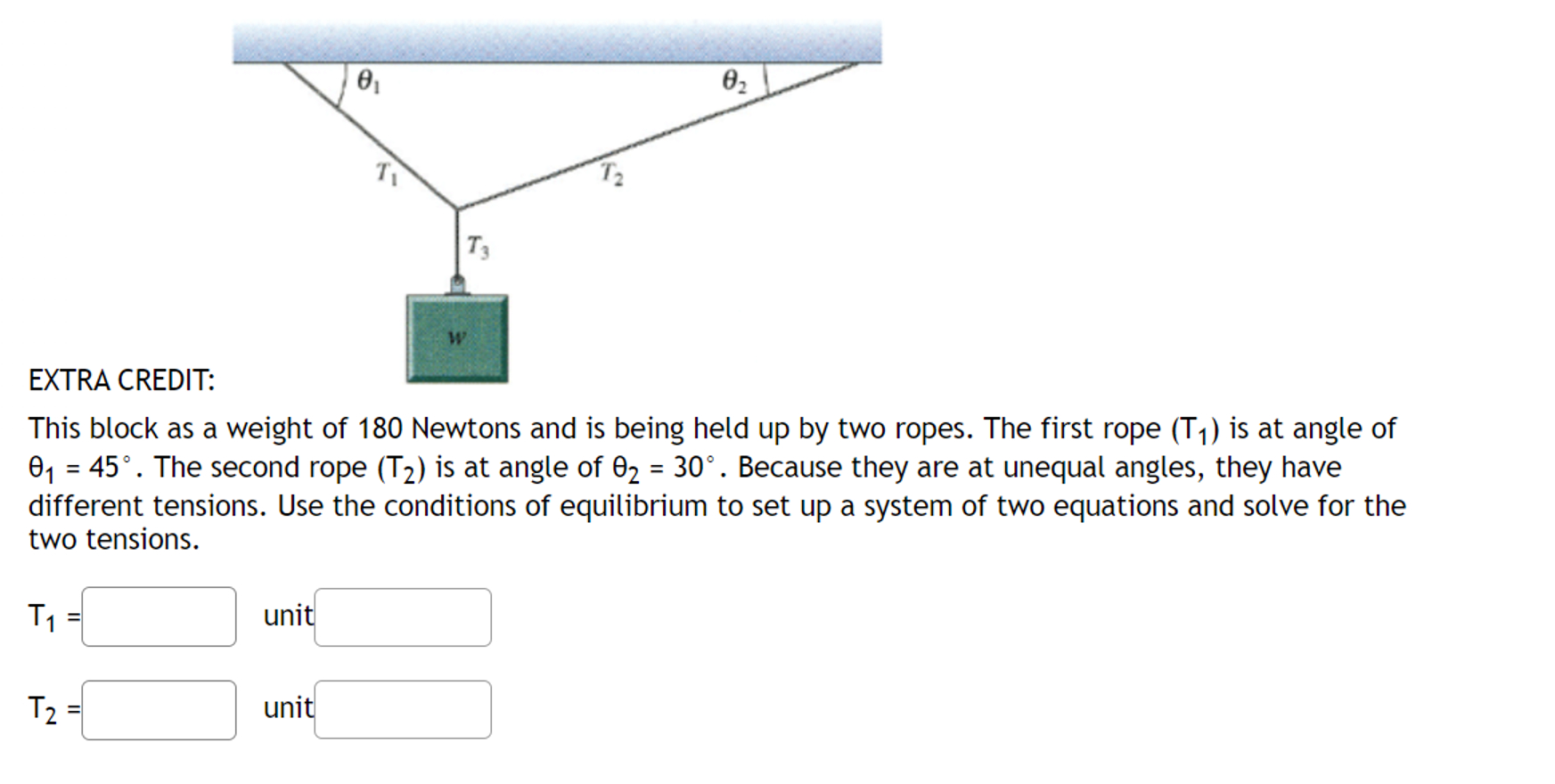 Solved EXTRA CREDIT:This block as a weight of 180 ﻿Newtons | Chegg.com