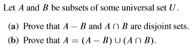 Solved Let A and B be subsets of some universal set U. (a) | Chegg.com