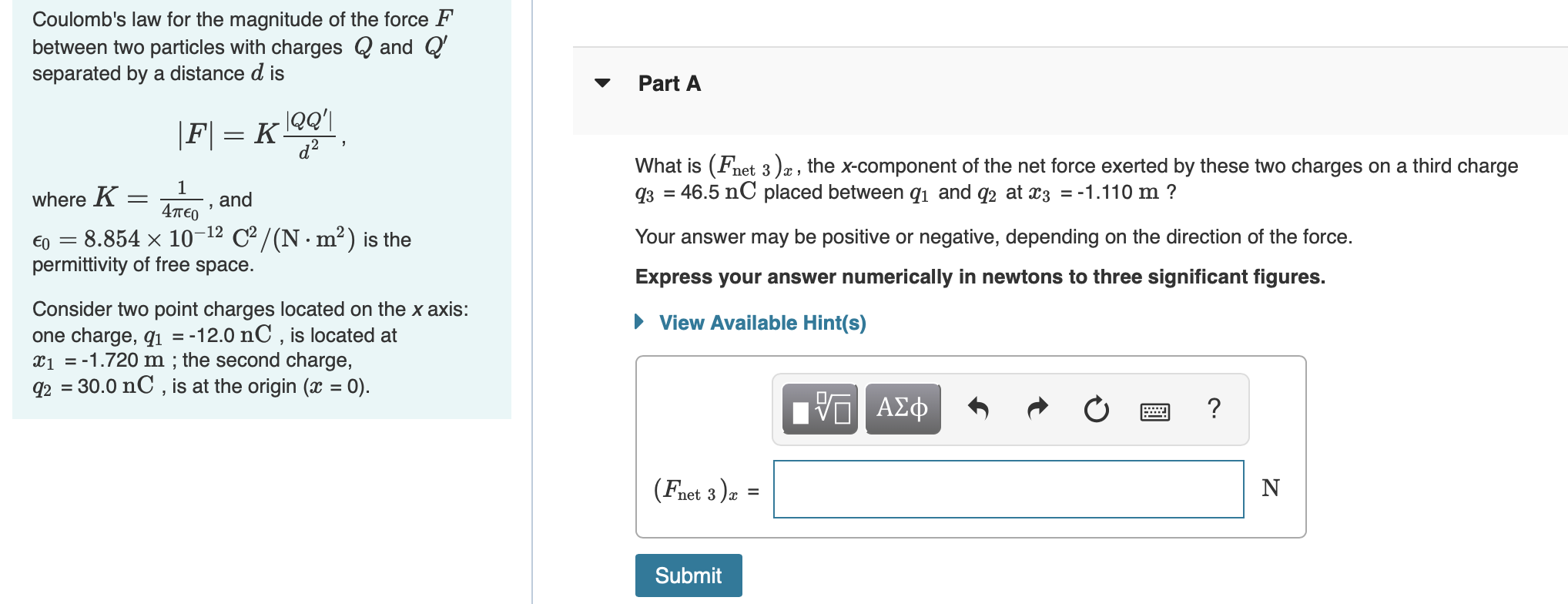 Solved In an experiment in space, one proton is held fixed | Chegg.com