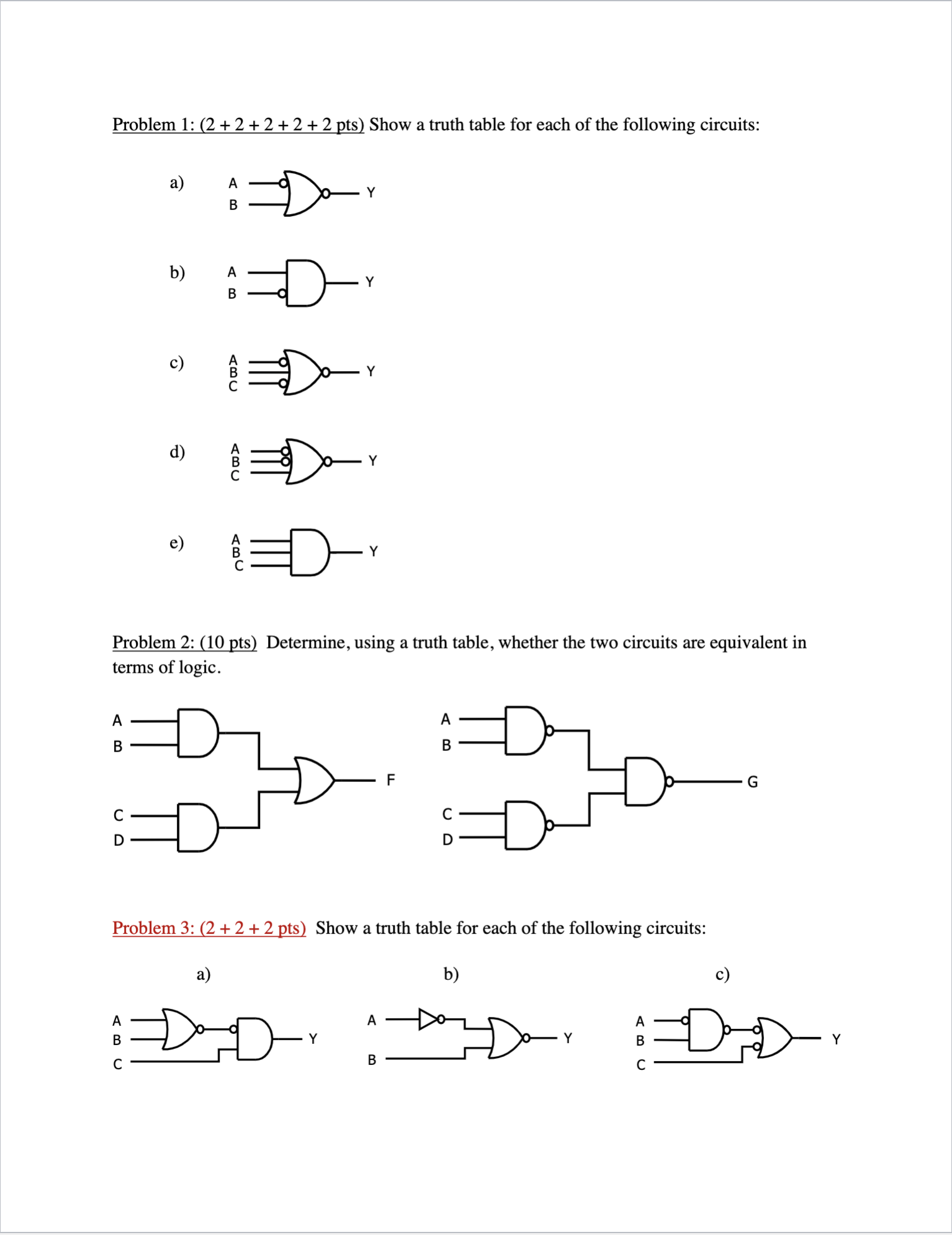 Solved Problem 1: (2+2+2+2+2 pts ) Show a truth table for | Chegg.com
