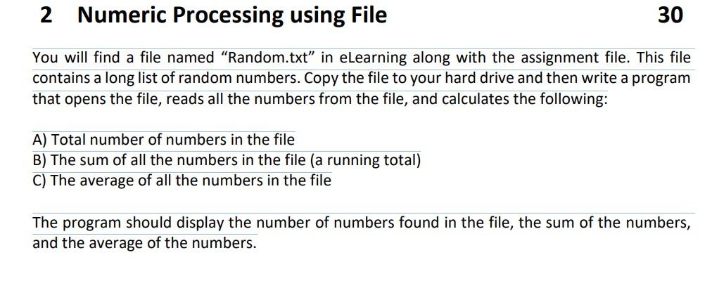Solved Numeric Processing Using File You Will Find A File 6729
