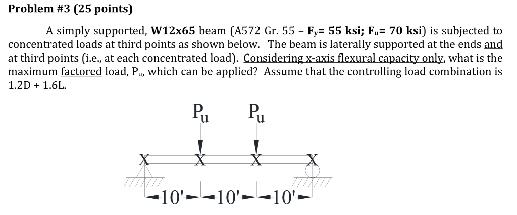 Solved Problem #3 (25 points) A simply supported, W12x65 | Chegg.com