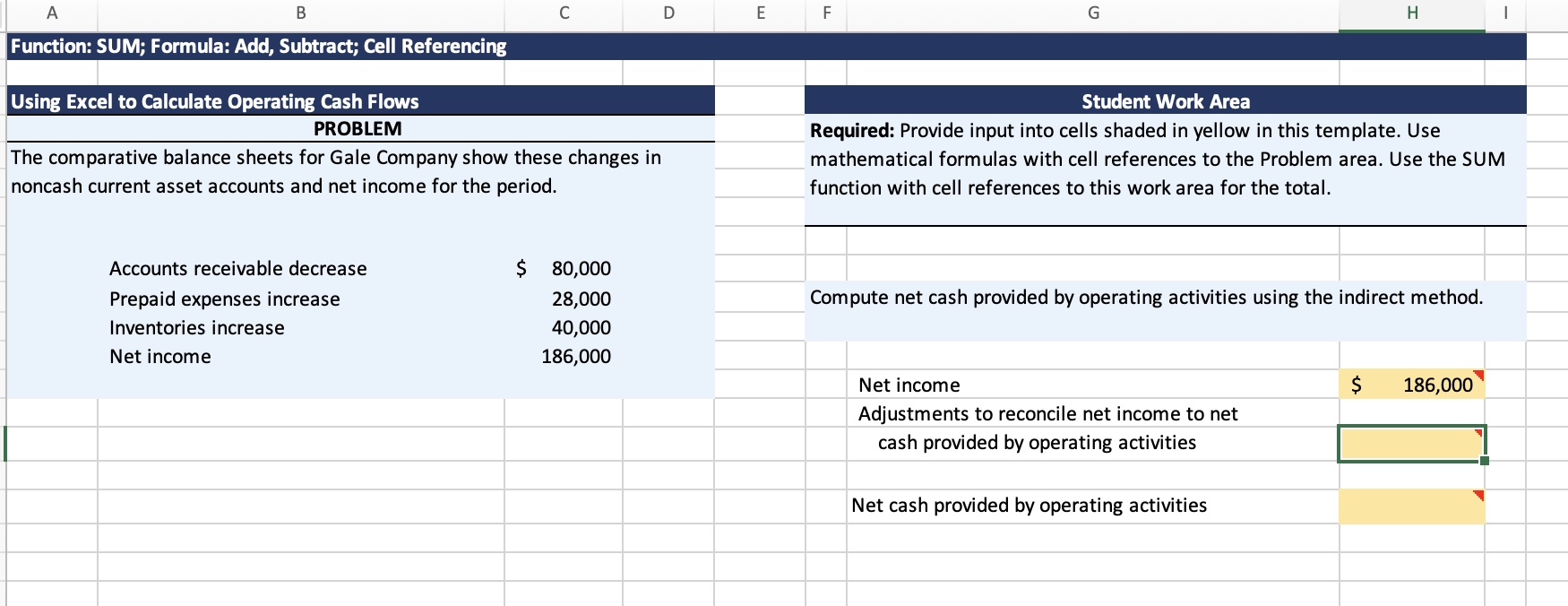 Solved Using Excel to Calculate Operating Cash | Chegg.com