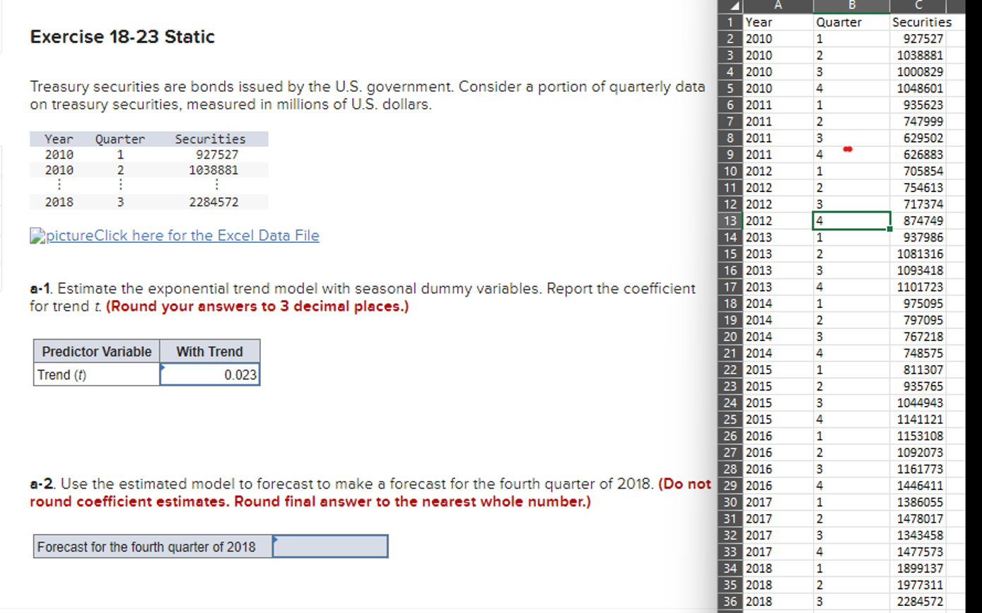 Solved Exercise 18-23 ﻿StaticTreasury securities are bonds | Chegg.com