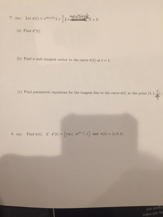 Solved Let r(t) = e^sin (pi t) i + 1/t j + t > 0. Find r' | Chegg.com