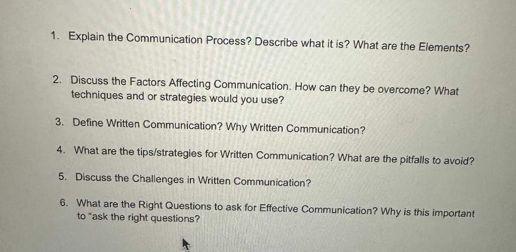 1. Explain the Communication Process? Describe what | Chegg.com