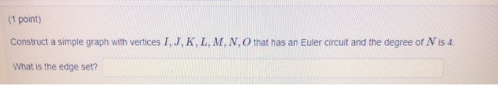 Solved (1 point) Construct a simple graph with vertices I, | Chegg.com
