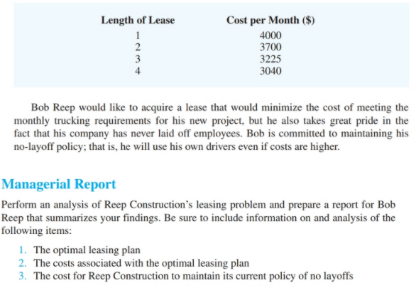 Case Problem 3 TRUCK LEASING STRATEGY Reep | Chegg.com