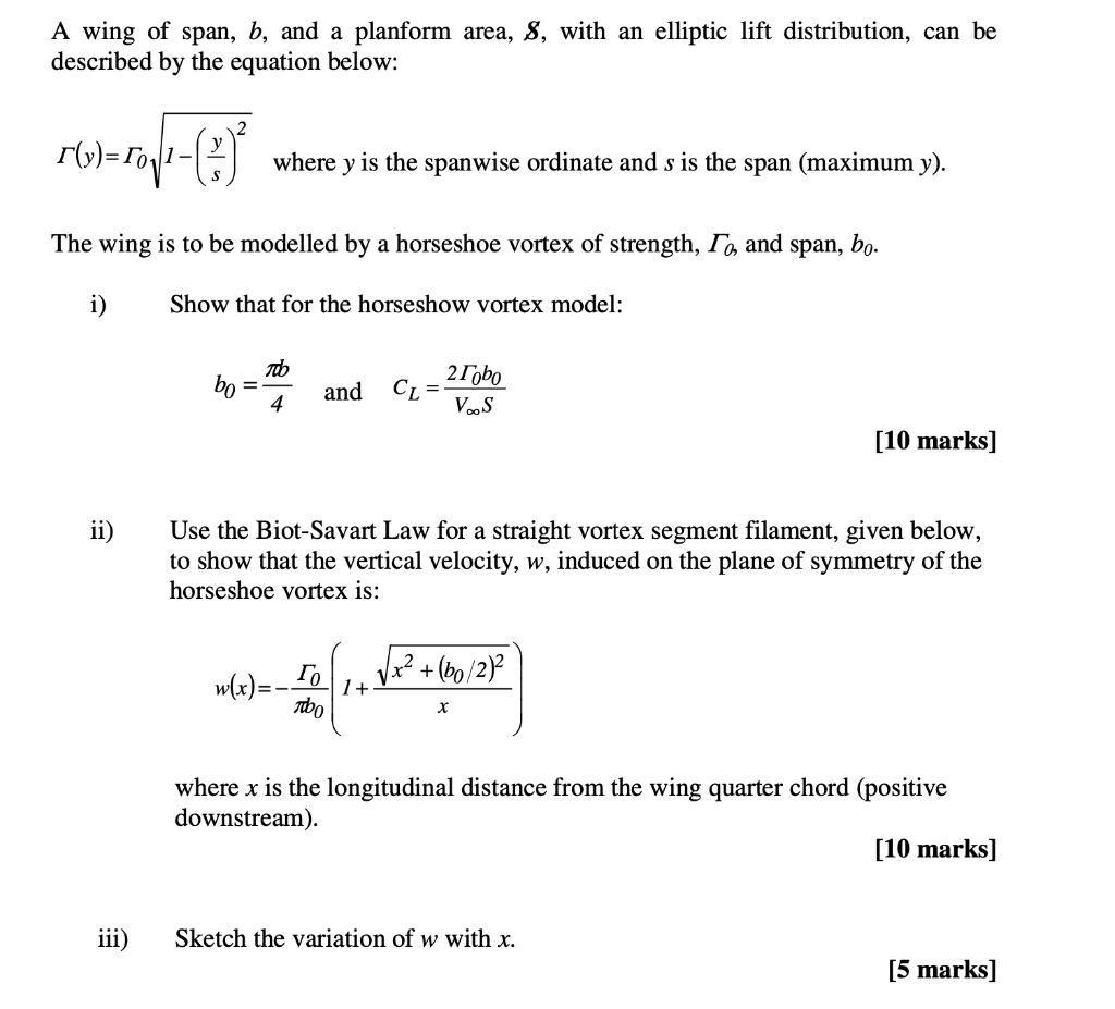 Solved A wing of span, b, and a planform area, S, with an | Chegg.com