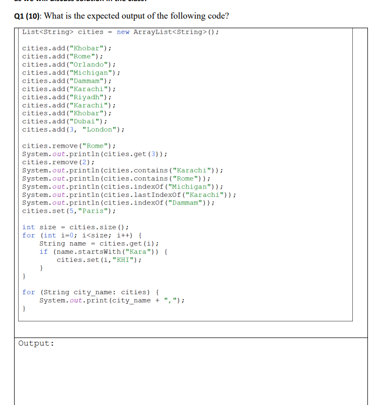 Solved Q1 (10): What is the expected output of the following | Chegg.com