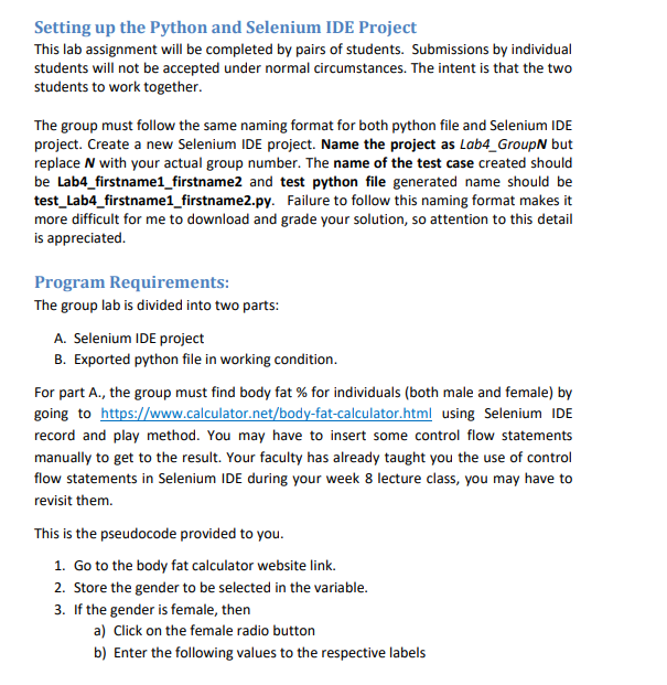 Solved Setting up the Python and Selenium IDE Project This | Chegg.com