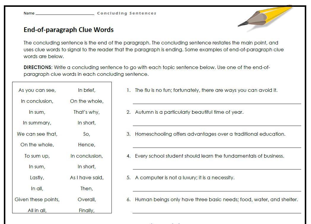 End-of-paragraph Clue Words The concluding sentence | Chegg.com