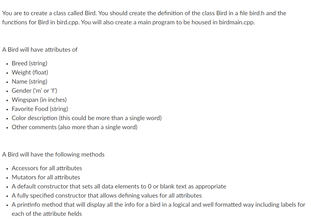 Solved You are to create a class called Bird. You should | Chegg.com