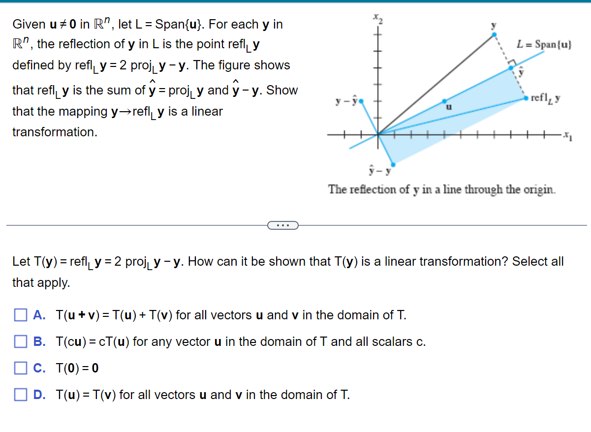 Solved Given u =0 in Rn, let L=Span{u}. For each y in Rn, | Chegg.com