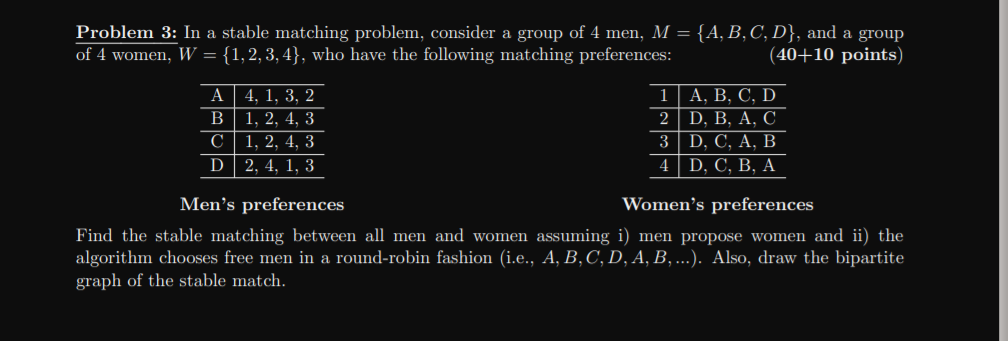 Solved Problem 3: In a stable matching problem, consider a | Chegg.com