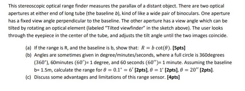 Solved This stereoscopic optical range finder measures the | Chegg.com