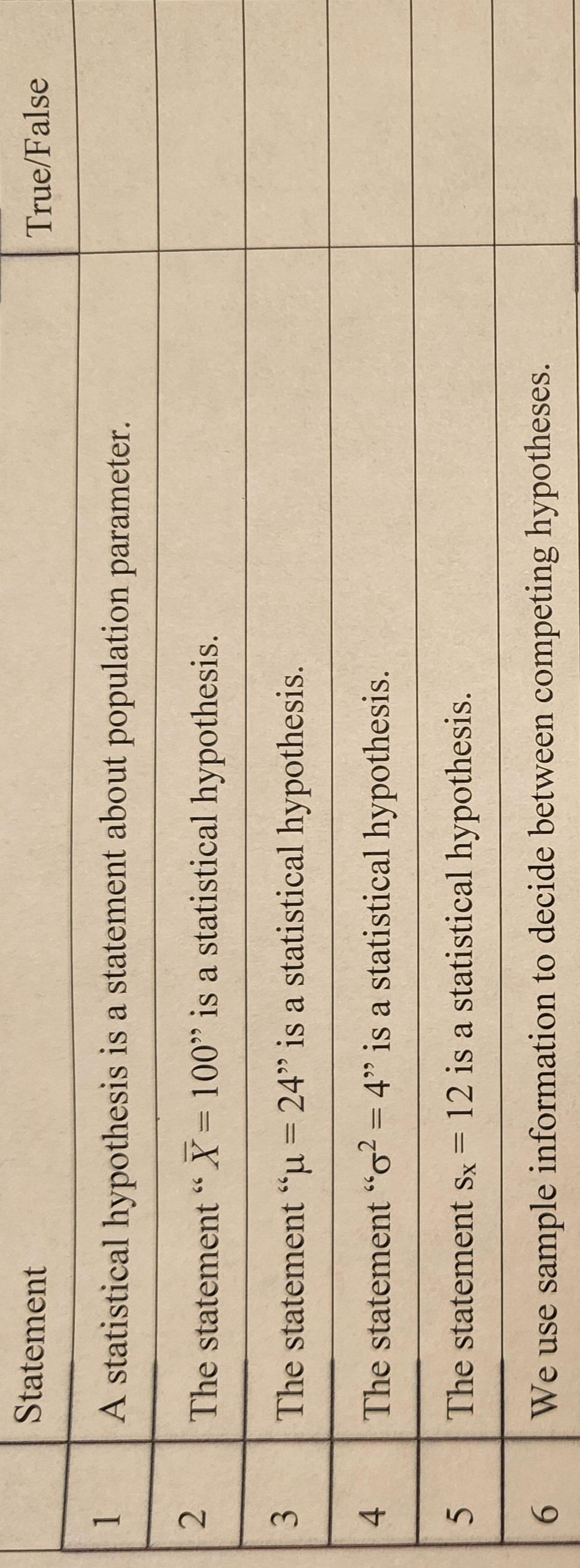 Solved Statement True/False 1 A statistical hypothesis is a | Chegg.com