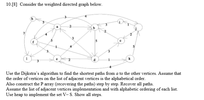 Solved 10.[8] Consider the weighted directed graph below. | Chegg.com