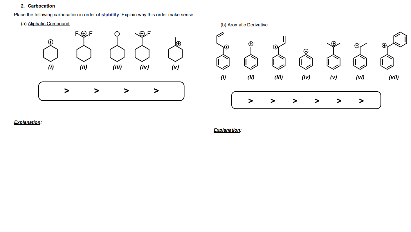 Solved 2. Carbocation Place the following carbocation in | Chegg.com