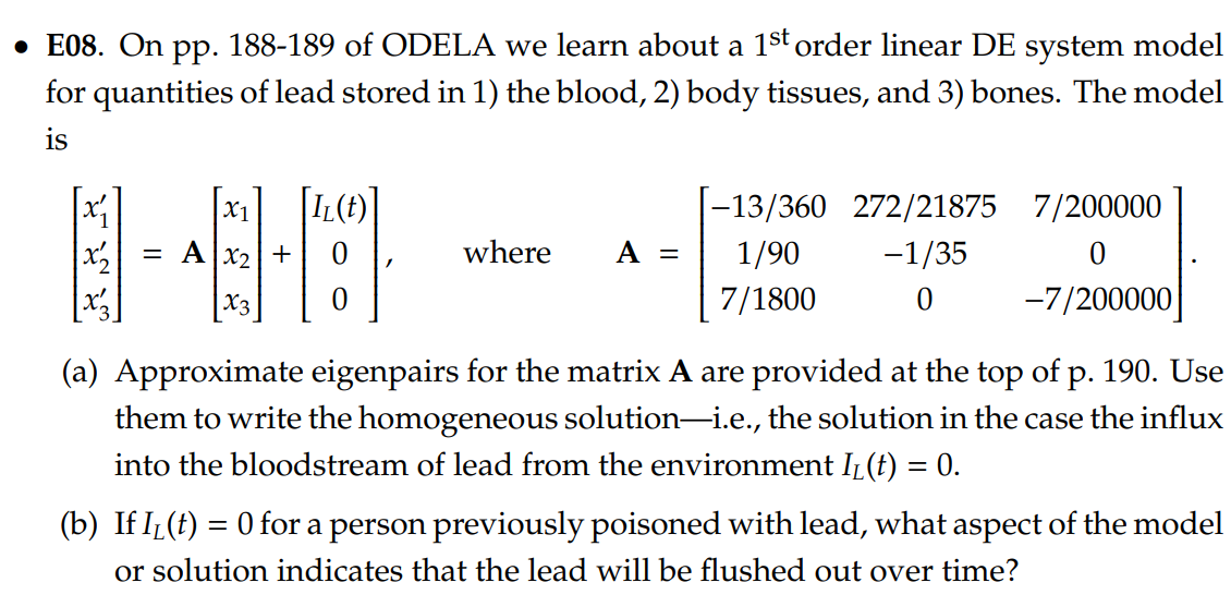 Solved • E08. On pp. 188-189 of ODELA we learn about a 1st | Chegg.com