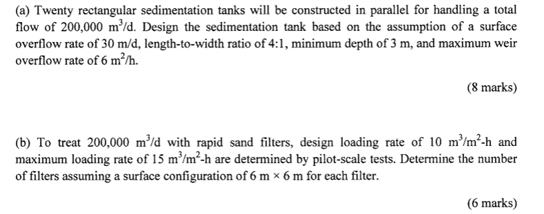 Solved (a) Twenty rectangular sedimentation tanks wil be | Chegg.com