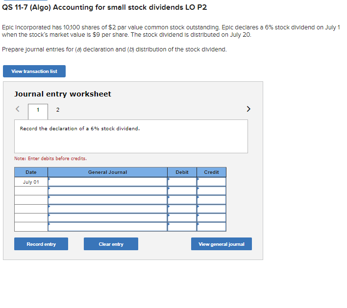 Solved QS 11-7 (Algo) Accounting for small stock dividends | Chegg.com