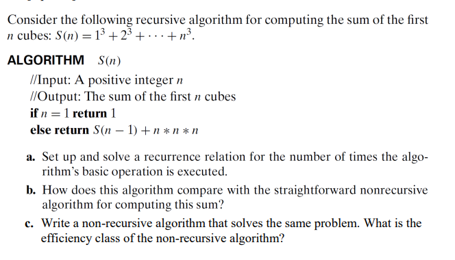 Solved Consider the following recursive algorithm for | Chegg.com