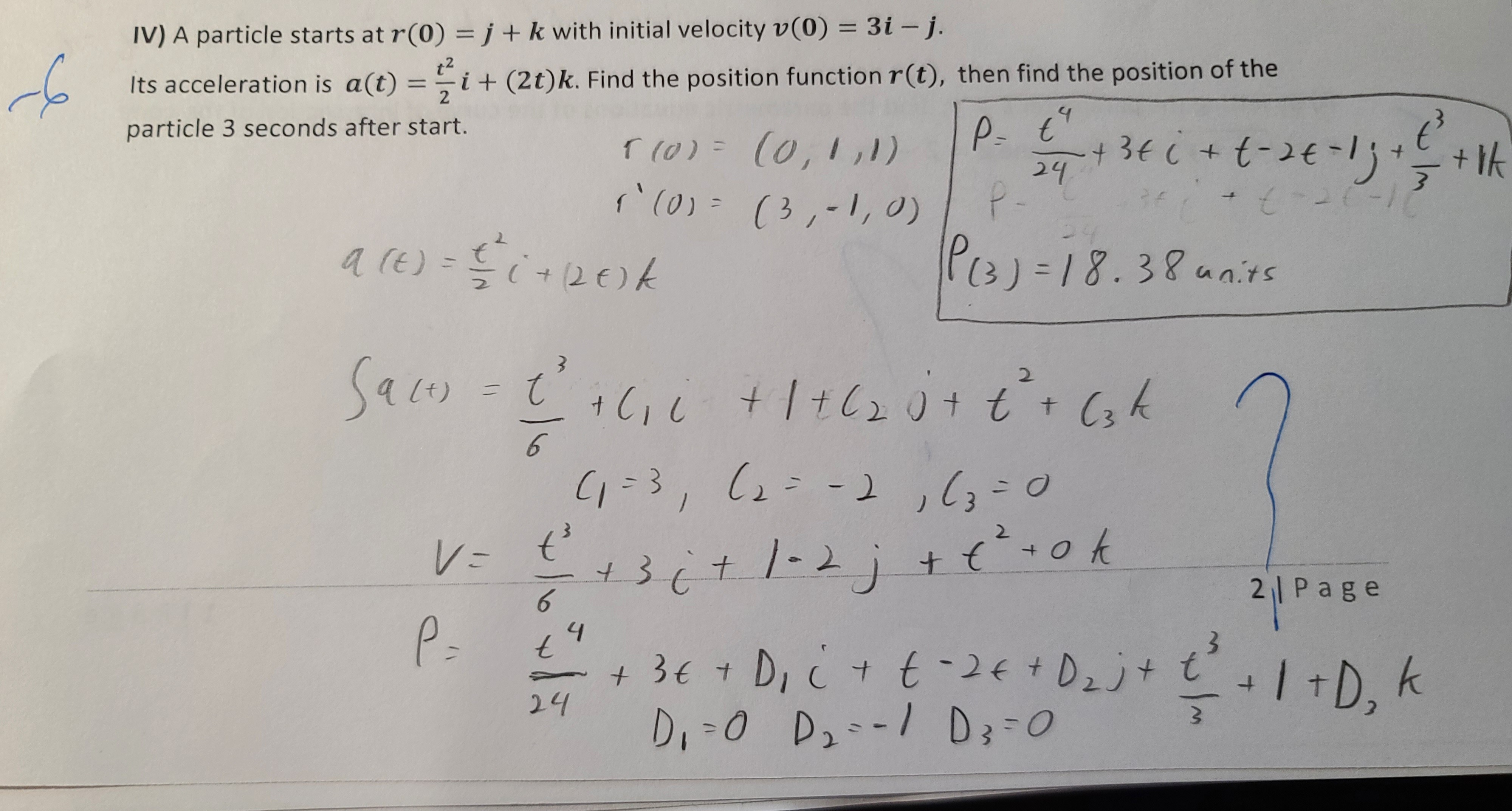 Solved IV) A particle starts at r(0)=j+k with initial | Chegg.com