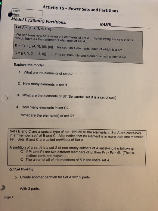 Solved Activity 15-Power Sets and Partitions start time: | Chegg.com