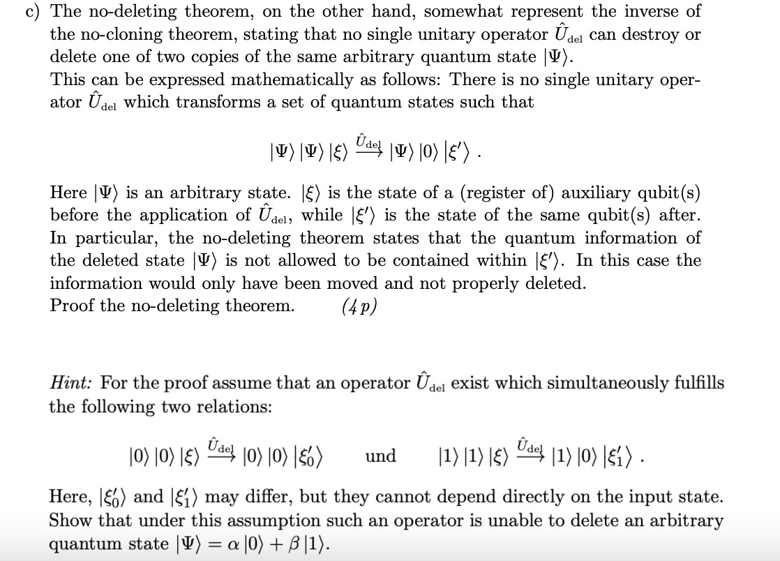 Solved c) ﻿The no-deleting theorem, on the other hand, | Chegg.com