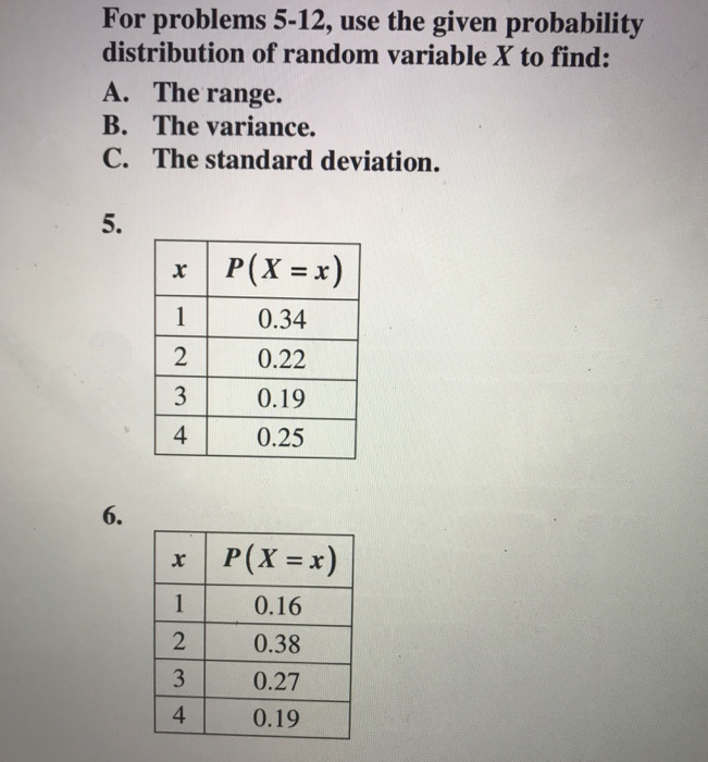 Solved For problems 5-12, use the given probability | Chegg.com