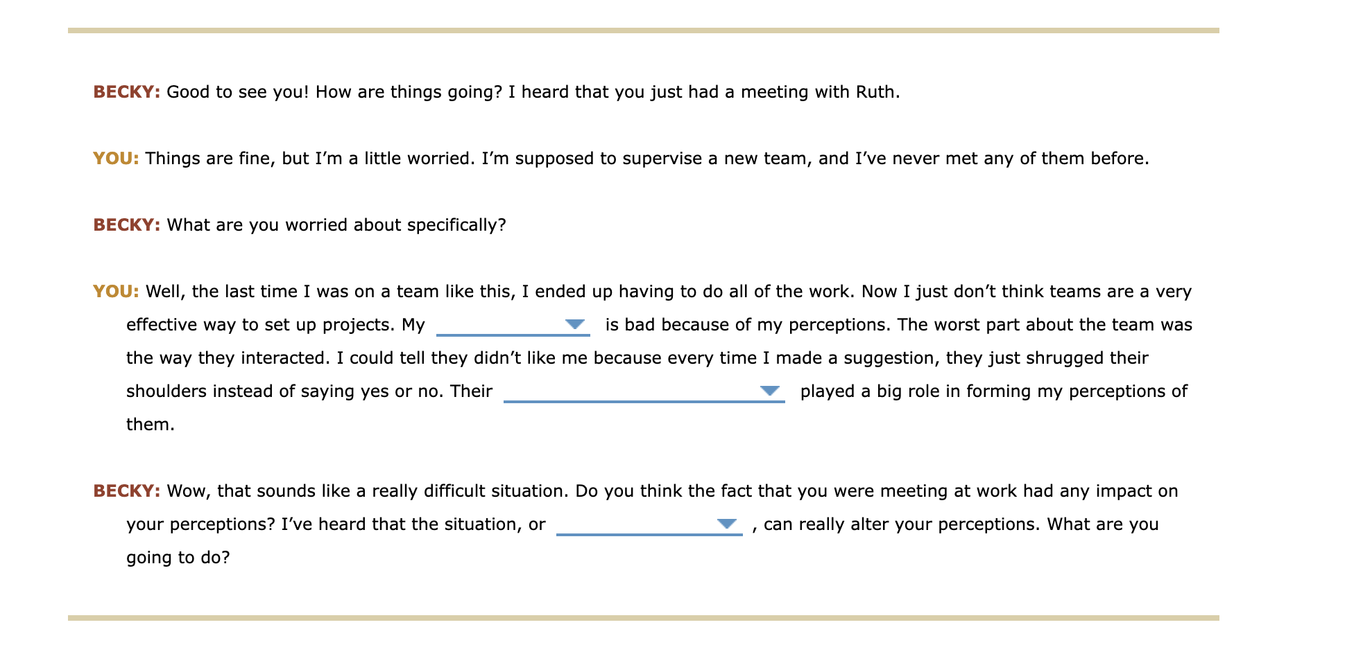 Solved 4. Social perception Management at Work Imagine that | Chegg.com