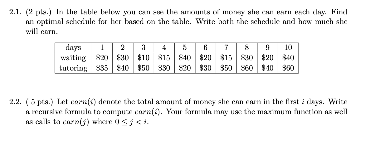Problem 2 Dynamic programming-one-dimensional table | Chegg.com
